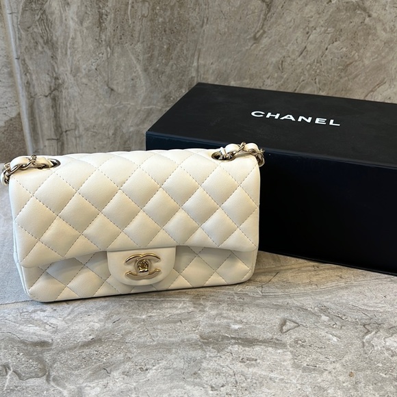 CHANEL | Bags | Chanel Lambskin Quilted Mini Rectangular Flap White ...